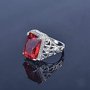 Gixaxak Elegant Huge Tanzanite 925 Silver Ruby Ring Emerald-Cut AAA CZ Engagement Ring Red Oversized Rectangular 3A Zircon Engagement Ring for Women 9