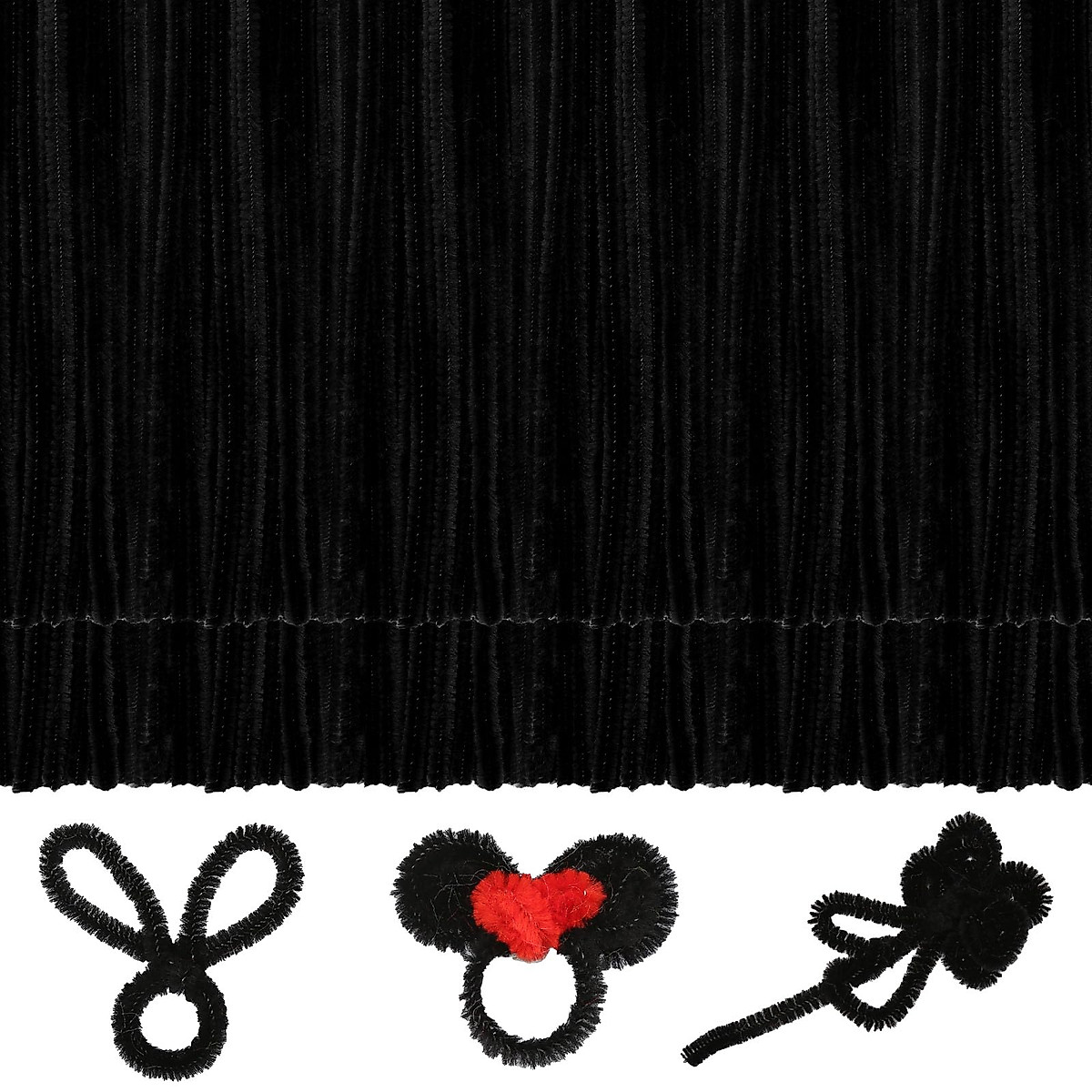 150 Pieces Black Pipe Cleaners for Hair, Pipe Cleaners Chenille Stem, Craft Pipe Cleaners, Art Pipe Cleaners, Fuzzy Sticks for Creative Home Arts and Crafts Project Decoration Supplies