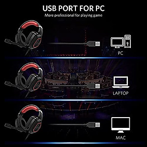 Fiodio 7.1 Surround Sound Gaming Headset with LED Effect, Stereo Headphones with Comfortable Ergonomic Earmuff and Microphone