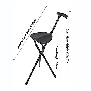 Folding Walking Stick Seat, Aluminium Cane Chair with Ergonomic Handle, Lightweight Non-Slip Crutch Stool for Elderly Seniors and Disabled 220 Lbs Capacity