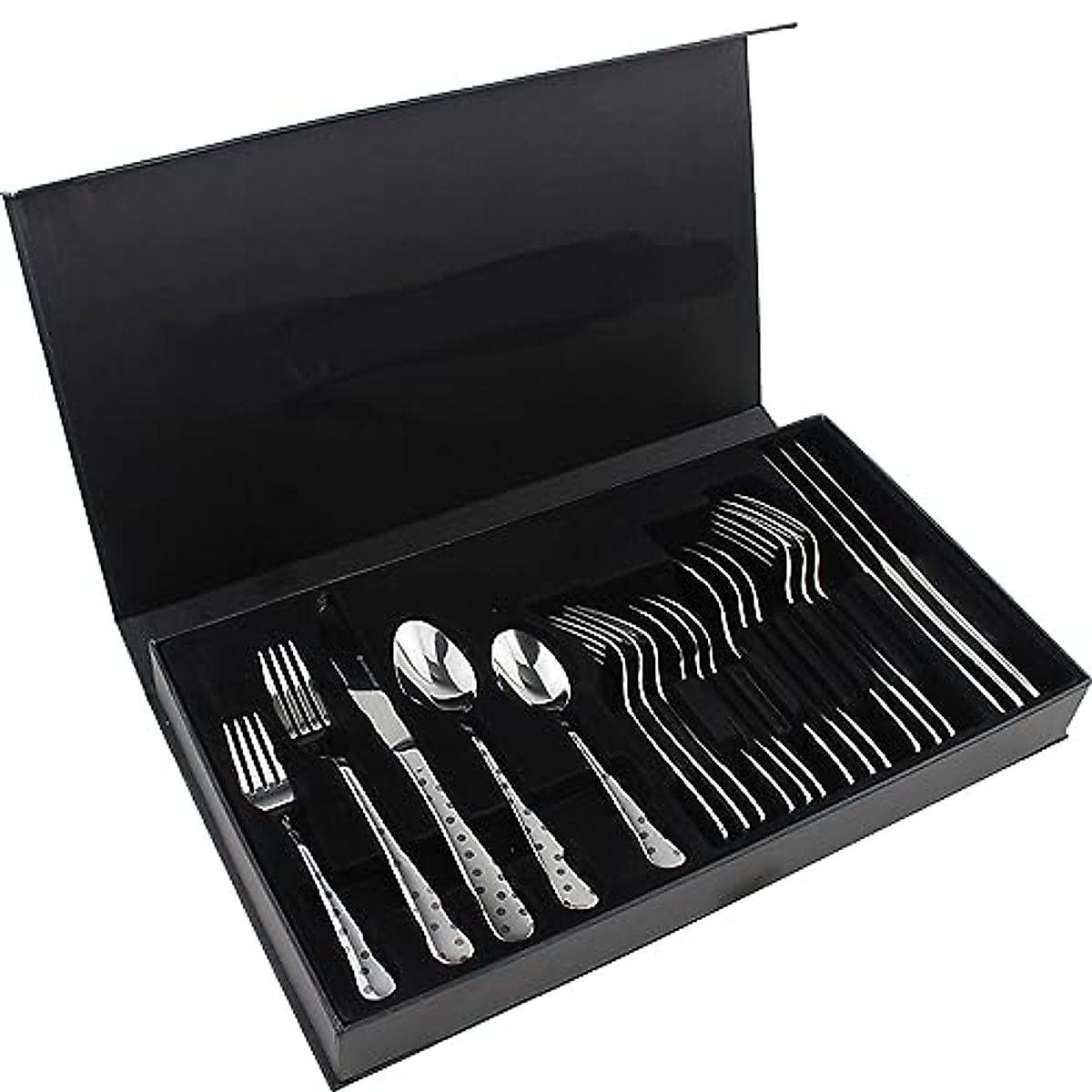 Silverware Set Flatware 20-Piece for 4 Retro Geometric Stainless Steel Unique Pattern Design Tableware Cutlery Set with Storage Box Kitchen Utensils Spoon and Fork Set Hand Wash Recommended