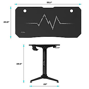 Furmax Gaming Desk T-Shaped Pc Computer Table with Carbon Fiber Surface Free Mouse Pad Home Office Desk Gamer Table Pro with Game Handle Rack Headphone Hook and Cup Holder (Black, 55 Inch)