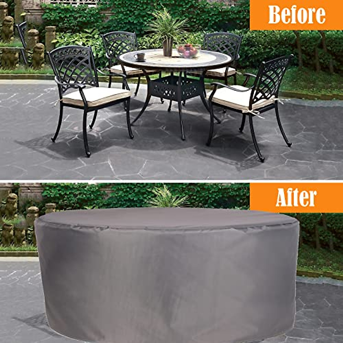 XYXH Outdoor Round Table Cover 53" D x 31" H, Patio Furniture Covers Waterproof, Garden Furniture Covers for Winter, Windproof Tear-Resistant Heavy Duty 420D Oxford Fabric (135x80cm)