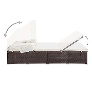 RINDIGOO Patio Seating 2-Person Sunbed with Cushion Poly Rattan Brown,Premium Adjustable Sunbed with Foldable Roof for Outdoor Relaxation Outdoor Furniture