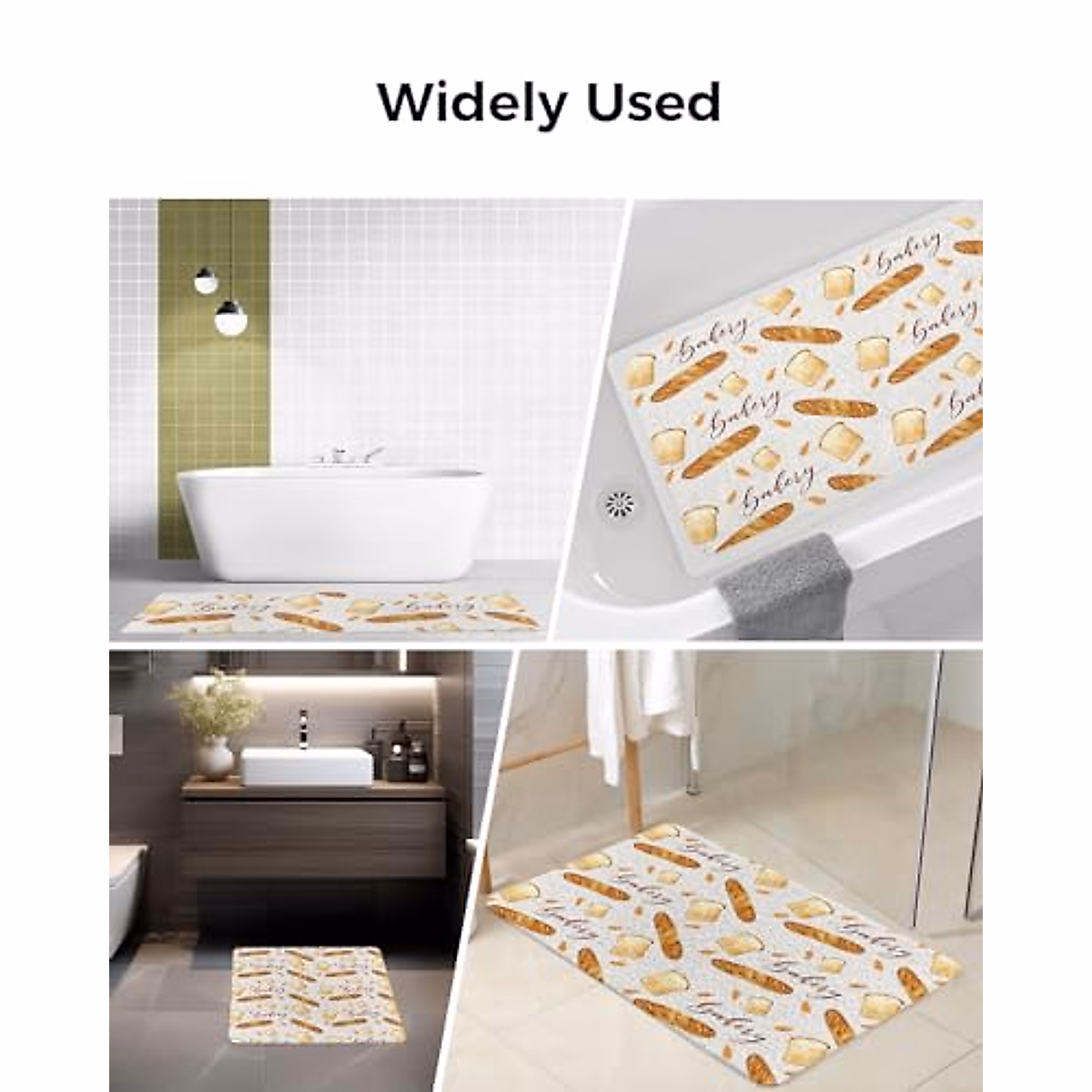 Briskdecor Dessert Baking Tile Bread Baguette PVC Loofah Shower Mat 40x16 inch, Non Slip Comfortable Bathtub Mat Quick Drying Bath Mat with Drain for Tub, Shower, Bathroom