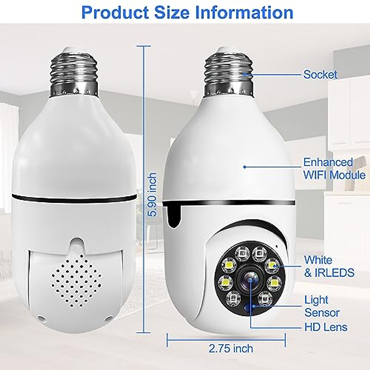 EDSACE Light Bulb Camera 2 Pack,5g Dual Band Bulb Camera,WiFi 6 Light Bulb Camera Pack of 2, 2.4G/5G WiFi Light Bulb Camera, Home Secuirty Socket Camera,360 Degree Panoramic Camera 2pcs