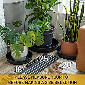 Garden Hour 20 Inch Extra-Large Plant Saucers for Potted Plants & Felt Mat for Floor Protection- Plastic Plant Trays for Indoors No Holes - Extra-Deep Drip Trays for Potted Plants - 20W x 3.7D in.