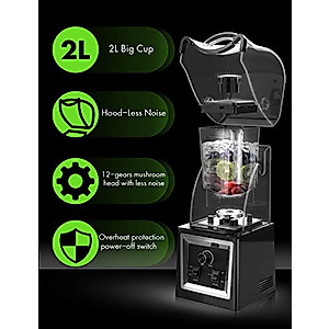 Wantjoin Professional Blender Commercial Soundproof Quiet blender Removable shield for Crushing ice,smoothie,puree,Blender for kitchen