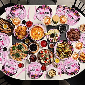 Halloween Happy Boo Day Bayby Shower Party Decorations,Pink Orange Ghost Pumpkin Disposable Paper Plates Napkins Cups Knives Spoons Fork for Girl Halloween Birthday Baby Shower Party Supplies,Serve 50