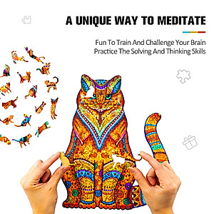Cat Wooden Jigsaw Puzzles for Adults and Kids, Souhoney Fun Gift for Family and Friends, Unique Laser Cut Whimsy Pieces, Real Wood Animal Shaped Puzzle, Family Games Play Collection 173 PCS