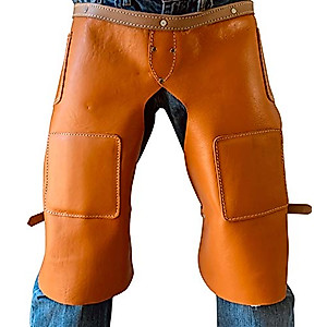 Western Heritage | Heavy Duty Top Grain Leather Leg Hay Chaps, Apron, Orange Color | Professional Grade | Ideal for Work, Sports, Horse/Bike Gear, Saddle Barn, Rodeo