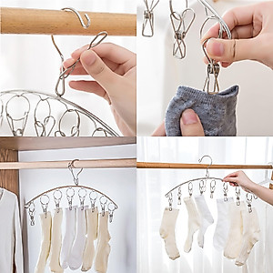 WudTus 2Pcs Clothes Drying Hanger with 16 Clips, Stainless Steel Sock Air Drying Rack, Windproof Anti-Lost for All Small Laudry Item and Herbs