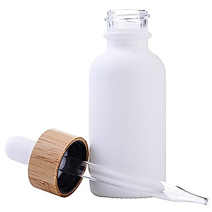 Focus Nutrition 24 Pack White Coated Boston Round Essential Oils Aromatherapy Glass Bottles Jar with Bamboo Dropper Cap, 1oz