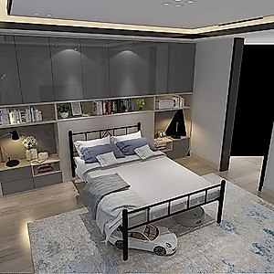 Mavesmog Twin Bed Frames 14 inch Metal Platform Mattress Foundation Twin Size Bed Frame with Headboard Footboard for Kids, No Box Spring Needed, Under Bed Storage, Easy Assembly Black