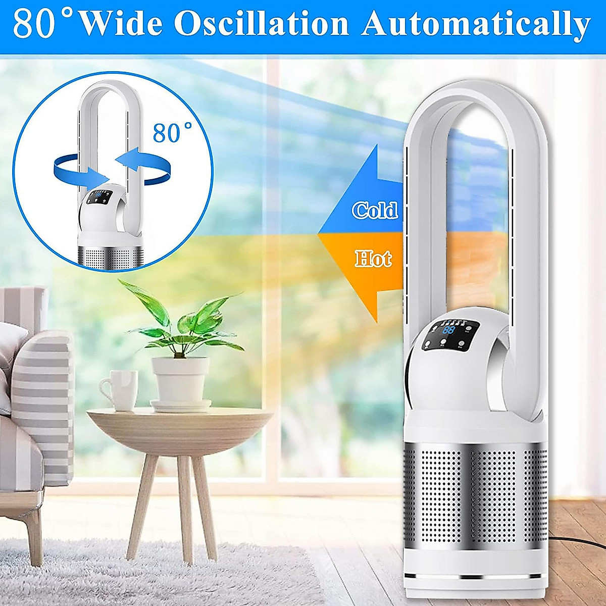 DIGBYS Dreo Fan with Remote Control Fan Tower 8h Timer 8 Speeds Air Purifier, for Home Bedroom Kitchen