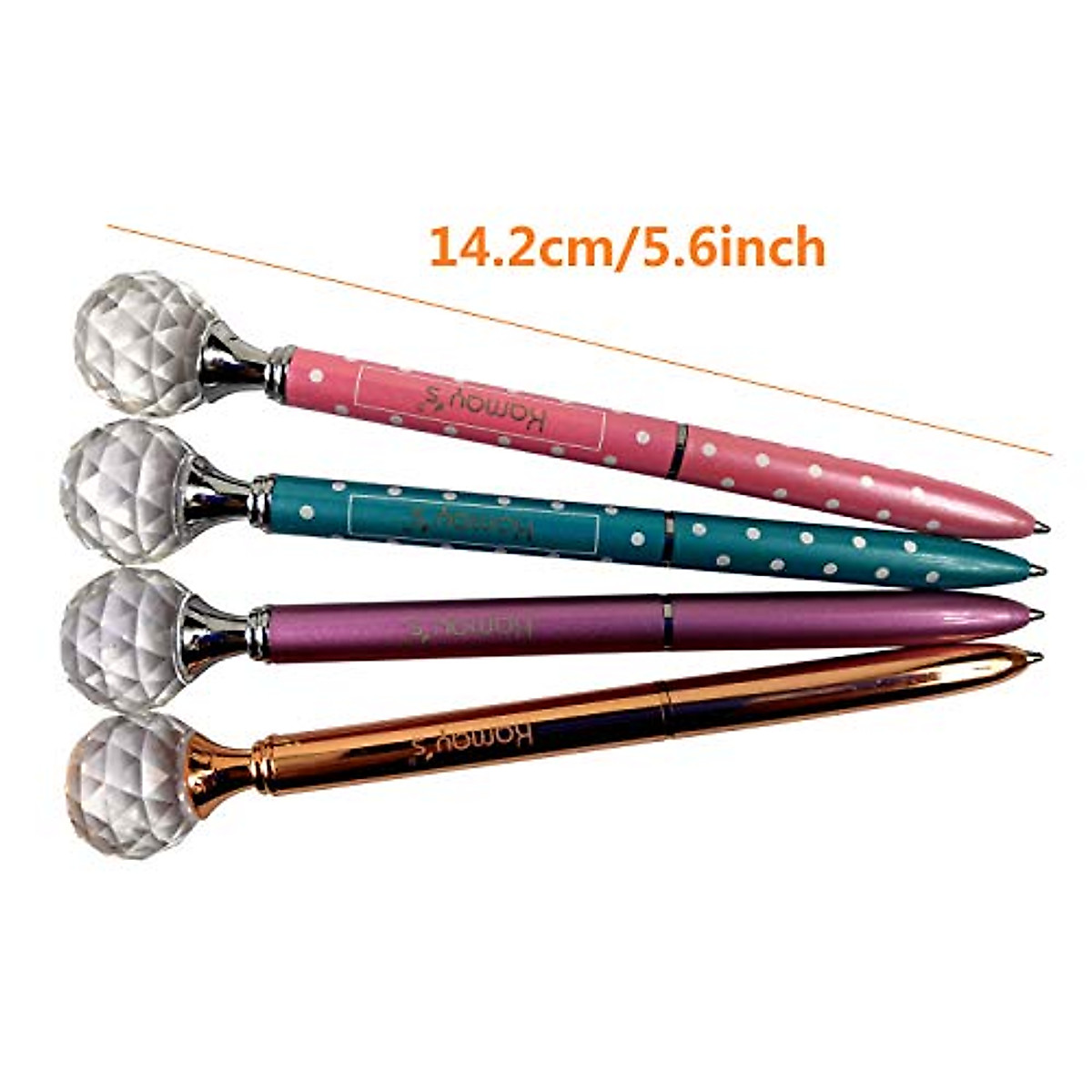 4PCS Crystal Ball Diamond Pen Metal Ballpoint Pen with Big Crystal Diamond Funky Design Queen's Scepter Crown Style Office Supplies 1.0mm Black Ink with Gift Box by Kamay's (Rose+Rose Gold+Pink+Blue)