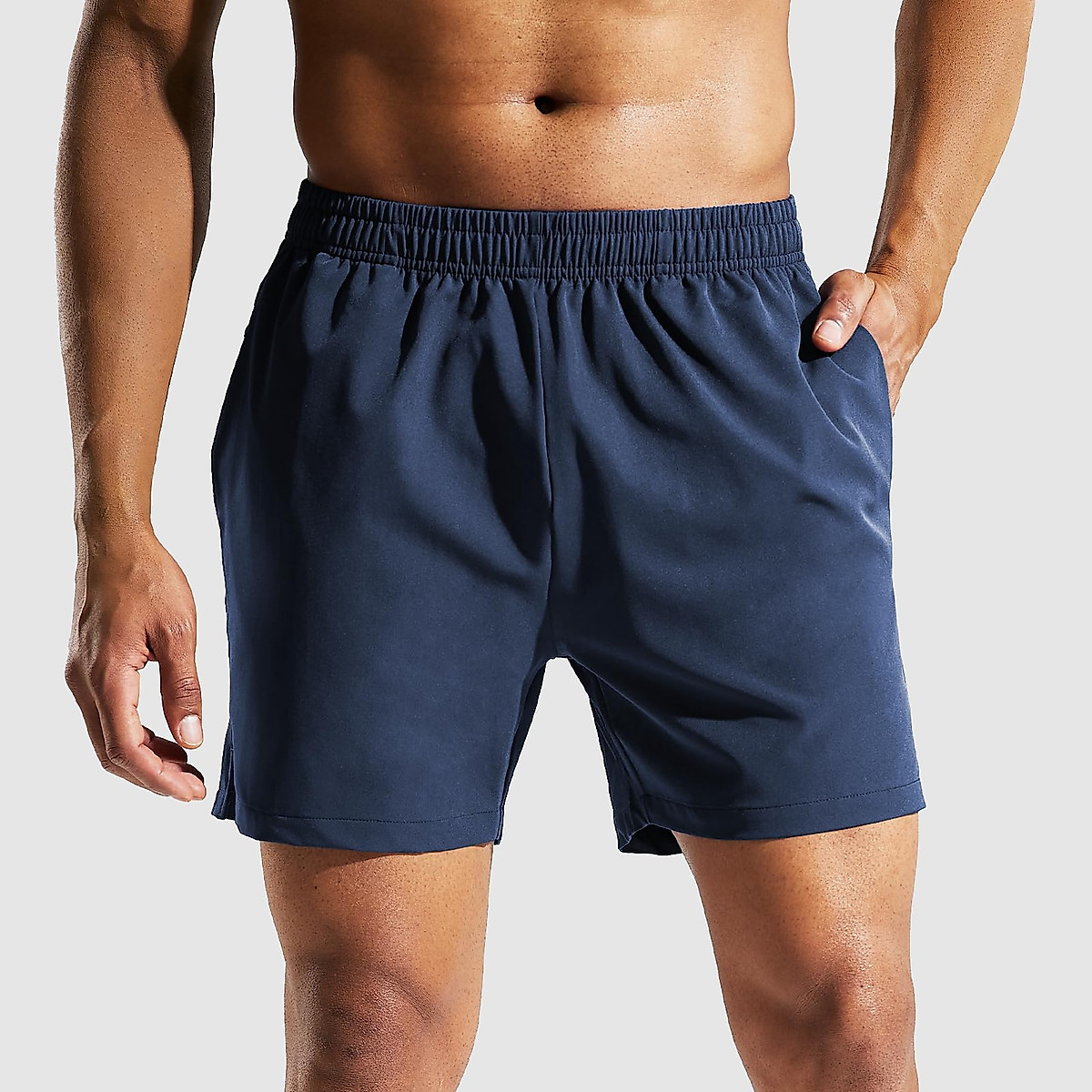 Haimont Men's Athletic Shorts with Pockets 5” Running Workout Gym Sports Training Exercise Shorts, No Liner Dark Blue, XL