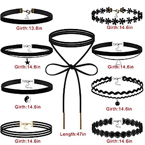 Outee 9 Pcs Choker Set Black Chokers Necklaces for Women Black Velvet Choker Necklaces for Teen Girls Henna Tattoo Ribbon Chokers for Women