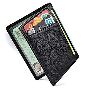Dorras Front Pocket Minimalist Leather Slim Wallet, Bifold Credit Card Holder With ID Window