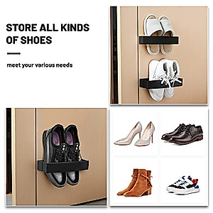 Nirxxiy Adjustable Wall Mounted Shoes Rack, Plastic Shoes Holder Storage Organizer,RV Storage,Door Shoe Hangers 4Pack with Sticky Hanging Strips (Black-4)