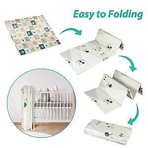 FLAGAV Baby Play Mat, 79x71x0.6 Inch Extra Large Folding Baby Crawling Mat, Waterproof Reversible Playmat Foam Non Toxic Anti-Slip Portable Kids Play Mat for Infant, Toddler