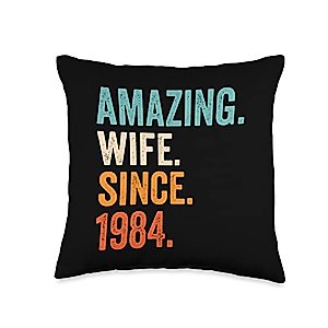 39th wedding anniversary gifts for her Amazing Wife Since 1984 | 39th Wedding Anniversary Throw Pillow, 16x16, Multicolor