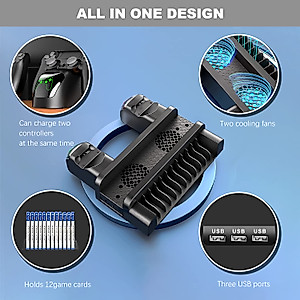 VGBUS PS4 Stand Cooling Fan Station for Playstation 4/PS4 Slim/PS4 Pro, PS4 Vertical Charging Station with Dual Controller,PS4 Stand with USB Port & 12 Games Slots.