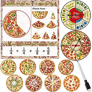 Magnetic Pizza Fraction Tiles with Fraction Circles Set Includes Magnetic Pizza Fractions Pizza Spinners Erasable Marker Board Math Pizza Game Fraction Math Game for Math Fraction Learning Education