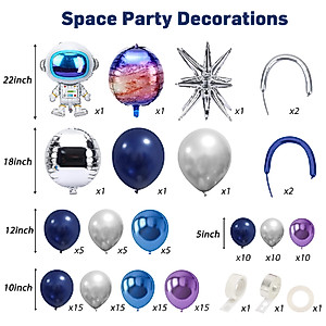 RUBFAC 116pcs Space Balloon Garland Arch Kit Space Birthday Decorations with Blue Purple Silver Galaxy Astronaut Foil Balloons for Boys Kids Space Themed Party Decoration Supplies Baby Shower
