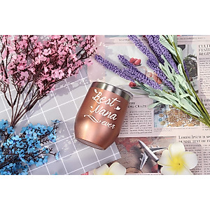 Best Nana Ever Wine Tumbler Best Nana Ever Tumbler with Straw Nana Tumbler Nana Gifts Birthday Mothers Day Gifts for Nana Grandma from Grandkids Granddaughter Grandson 12 Ounce with Gift Box Rose Gold