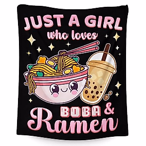 Cute Blanket for Girls - Ramen Throw Blanket Gifts for Kids Ramen Lovers - 40 x 50 Inches Black Soft Flannel Food Blankets for Couch Sofa Chair Bed