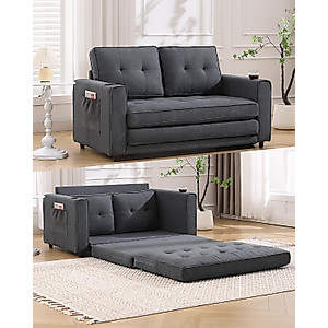 Miscoos 55" Folding Floor Sofa Chair Bed-Convertible Pull Out Sofa Bed, Futon Armchair Bed, Foldable Loveseat Sleeper, Floor Gaming Couch Bed Chair with Cup Holder for Small Space Dorm Apartment