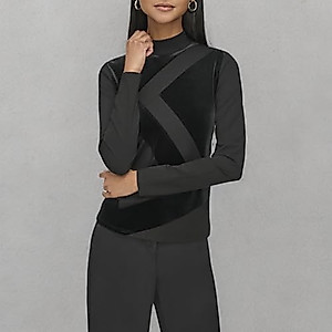 Karl Lagerfeld Paris Women's Logo Stretch Long Sleeve Top, Black