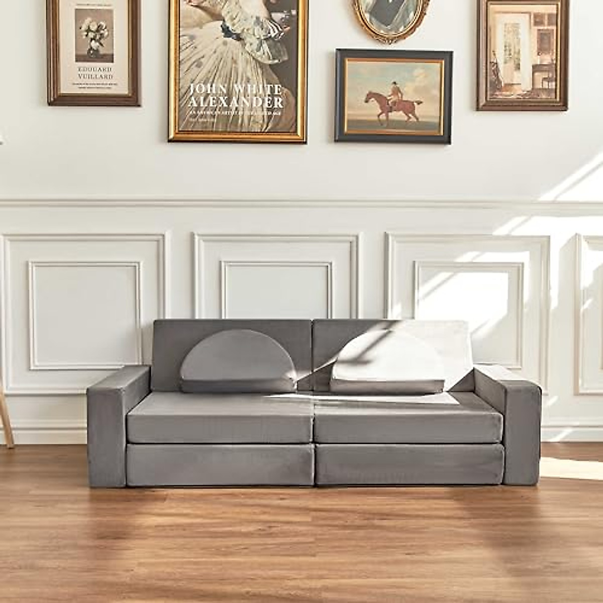 LEZASTAR Modular Kids Play Couch, Play Couch Sofa for Kids,Kids Modular Couch for Bedroom Playroom, Kids Couch Building Fort for Boys and Girls, Grey