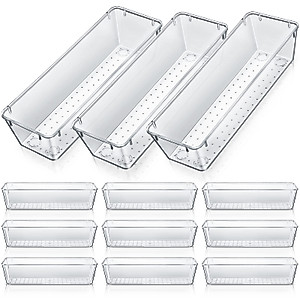 Maitys 12 Pcs Vanity Drawer Organizer 9" x 3" x 2" Clear Plastic Utensil Organizers Kitchen Drawers Dividers for Office Desk Silverware Kitchen Utensils Cosmetics and Bathrooms (Clear)