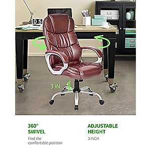 Office Chair Computer High Back Adjustable Ergonomic Desk Chair Executive PU Leather Swivel Task Chair with Armrests Lumbar Support (Brown)