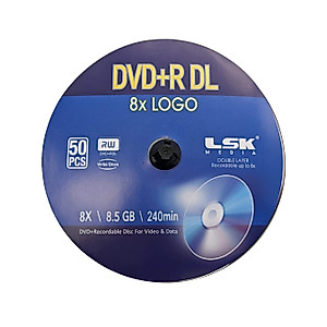 DVD+R DL Double Layer Logo 8X 8.5GB 240min Video – LSK Media Logo Top, 50 Pack in Spindle | Blank DVDs for Burning Video | DVD Discs Blank | Recordable DVDs