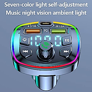 Car MP3 Player Bluetooth 5.0 FM Bluetooth Transmitter w/2 USB Charger and PD QC Interface Wireless FM Modulator w/ Built-in Mic and CVC Technology Car Radio Adapter for for Smart Phone