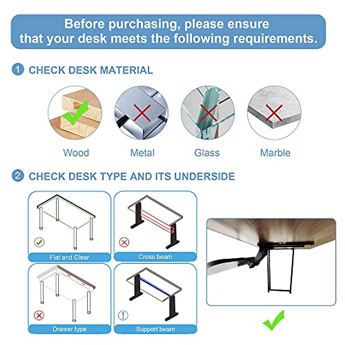 EQEY Keyboard Tray Under Desk, 360°Adjustable Keyboard Mount and Mouse Tray, Smoothly Pull Out Desk Extender with Soft Supportive Pad (25 x9.8 inch) Light
