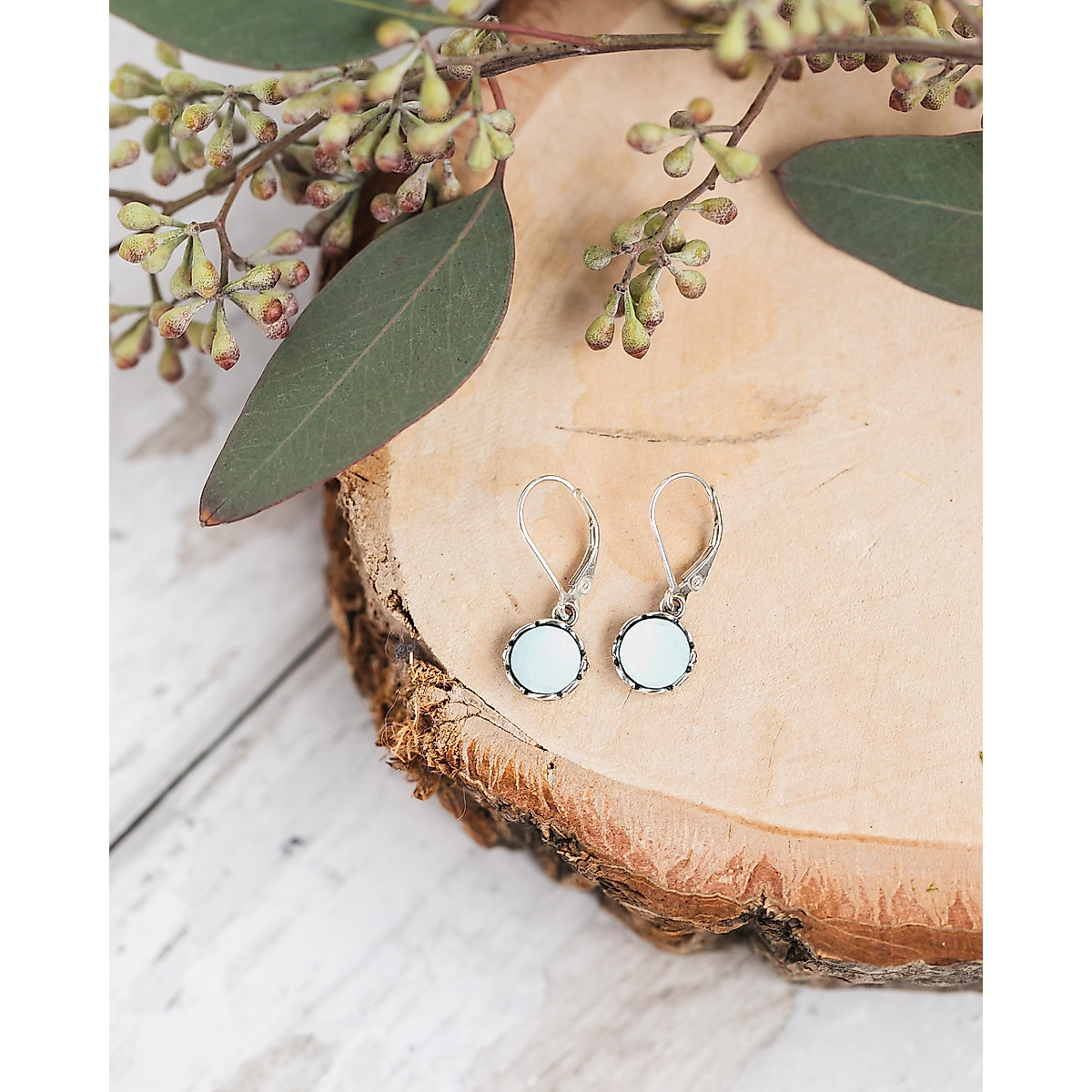 Bottled Up Designs Handmade Vintage White Leverback Botanicals Earrings, Sterling Silver, Eco Friendly, Made in USA, Birthday Gifts, Mothers Day, Women, Anniversary (Clear Cold Creame Jar)