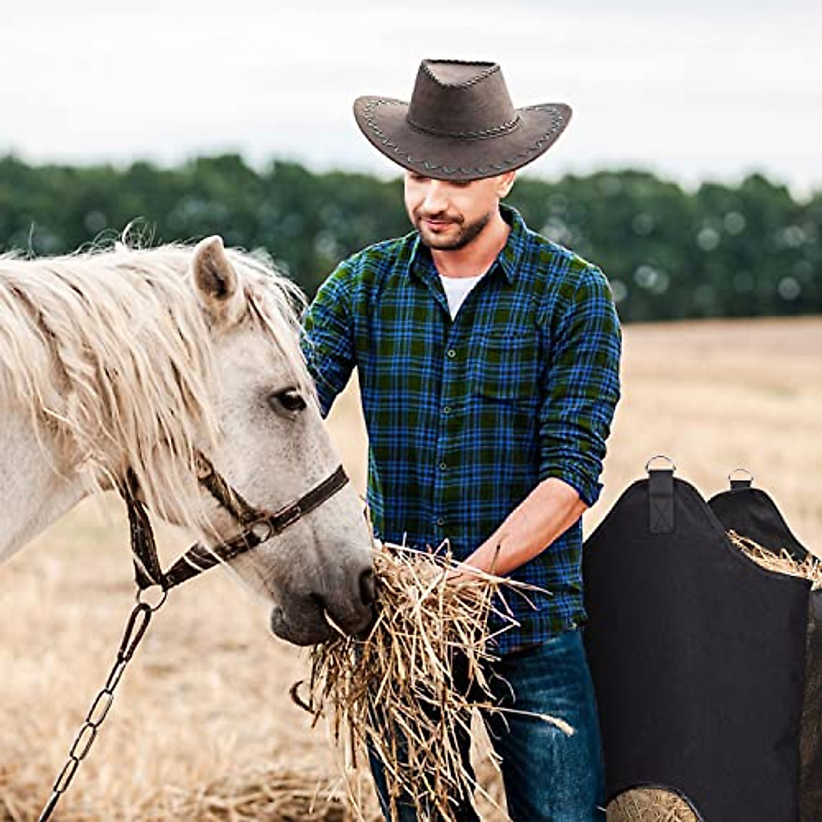 ZELARMAN Horse Hay Bag with Large Capacity，Slow Feeder Hay Nets， Leather Trim Feeding Bag for Horses, Sheep