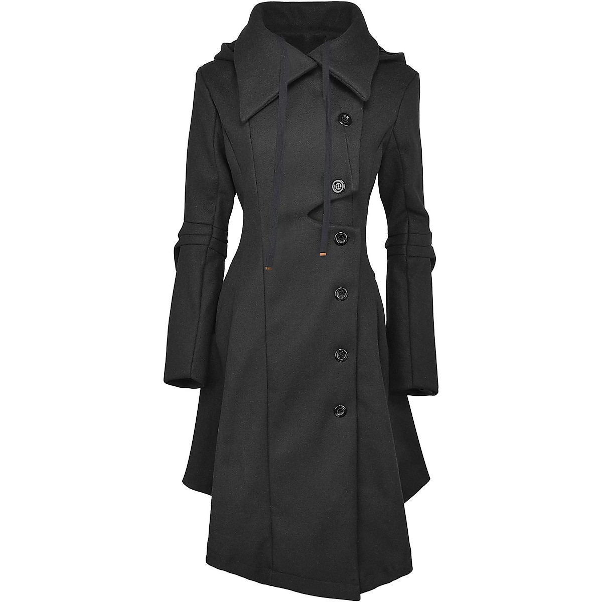 QZUnique Long Trench Pea Coat for Women - Wool Winter Trench Coat Goth Lapel Peacoat Outwear Thick Hood Pea Jacket Trenchcoat