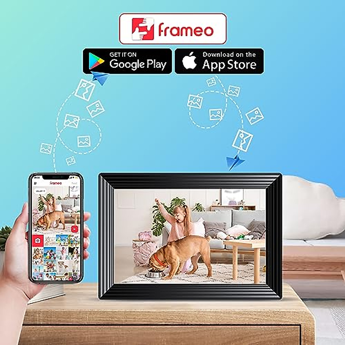 Frameo 10.1" WiFi Digital Picture Frame, Smart Digital Photo Frame with 16GB Storage, 1280x800 IPS HD Touch Screen, Auto-Rotate, Easy Setup to Share Photos or Videos Remotely via App from Anywhere