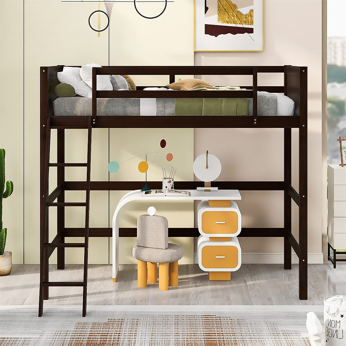 Harper & Bright Designs Twin Loft Beds, Wood Loft Bed for Kids, High Loft Bed Frame for Children Girls Boys Teens, Espresso