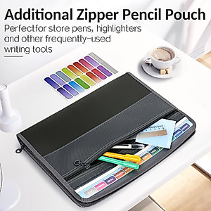 Sooez 13 Pocket Expanding File Folder with Zipper Closure, Accordion File Folder Document Organizer Expanding Zip File Folder with Sticky Labels, Letter A4 Paper Document Accordion Folder, Black