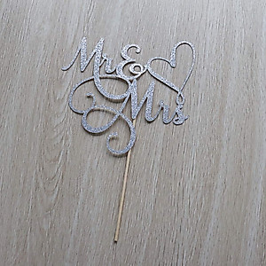 AMINJIE Silver Glitter Mr & Mrs Cake Topper - Wedding, Engagement, Wedding Anniversary Cake Toppers Decorations