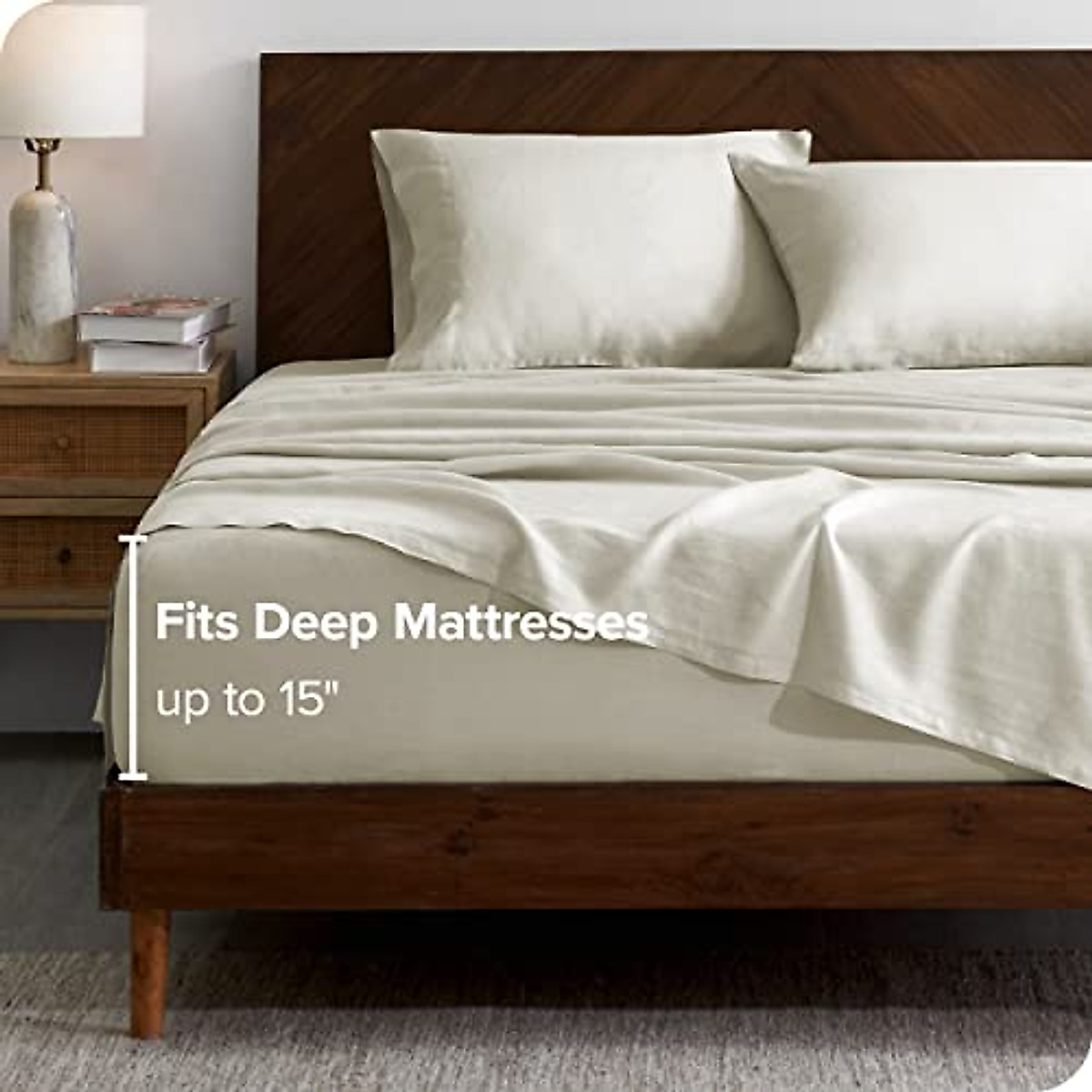 Bare Home Queen Sheet Set - Luxury 100% Linen Queen Bed Sheets - Deep Pockets - Easy Fit - 4 Piece Set - Bedding Sheets & Pillowcases (Queen, Soft White)