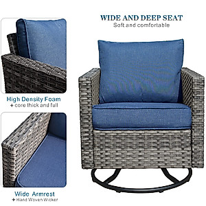 XIZZI Outdoor Furniture Patio Sectional Sofa Swivel Rocking Chairs 8 Piece All Weather PE Rattan Wicker Conversation Sets with Coffee and Side Table for Backyard Deck Garden,Denim Blue