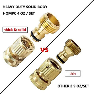 HQMPC Garden Hose Quick Connect Solid Brass Quick Connector Garden Hose Fitting Water Hose Connectors Garden Hose Disconnect 3/4 inch GHT (2Sets) (2Female+2Male)