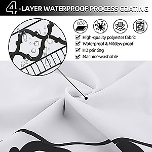 4PCS Bathroom Sets with Shower Curtain Rugs, Black Boho Bathroom Shower Curtain Sets with 12 Hooks, Decorative Spa Hotel Heavy Weighted Waterproof Bath Curtains, Water Absorbent Bath Rugs(71" x 71")